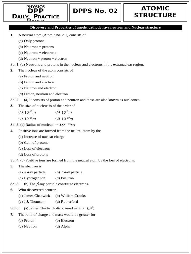 Atomic Structure-QUESTION | PDF | Atoms | Proton