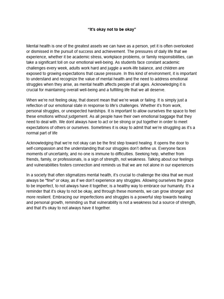 Its Okay Not to Be Okay | PDF | Mental Health | Well Being