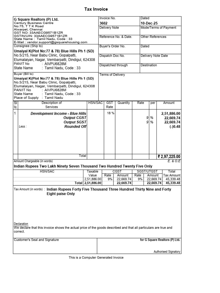 Development Income Plot No.78 - Tax Invoice | PDF | Invoice | Payments