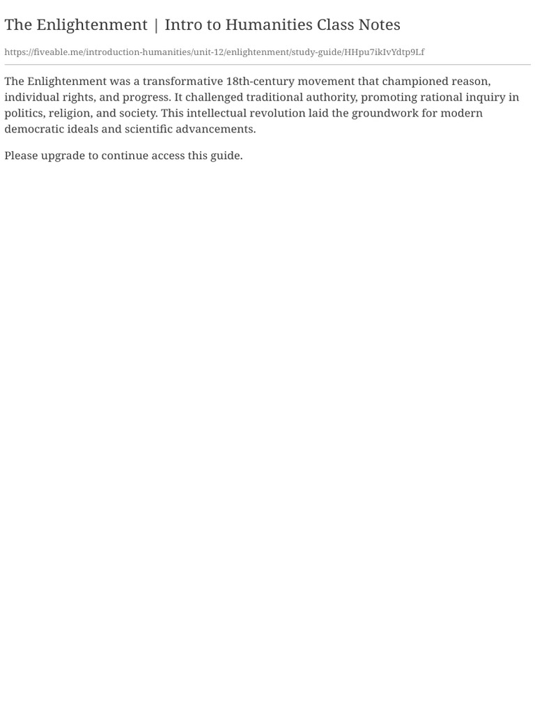 The Enlightenment Intro to Humanities Class Note | PDF