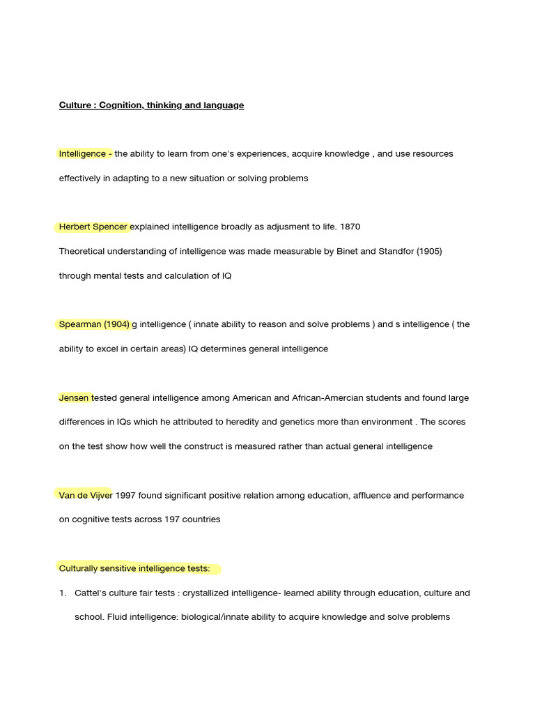 Exam Recap Culture Cogn 2 | PDF | Intelligence | Intelligence Quotient