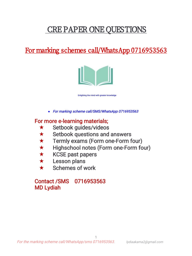 Cre Paper 1 Revision Booklet | PDF