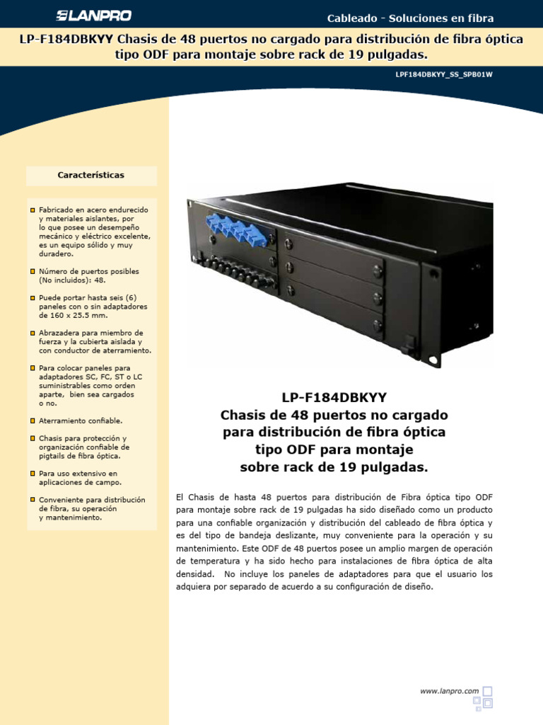 4) Lpf184dbkyy - Odf 48 Puertos | PDF | Fibra óptica | Electricidad