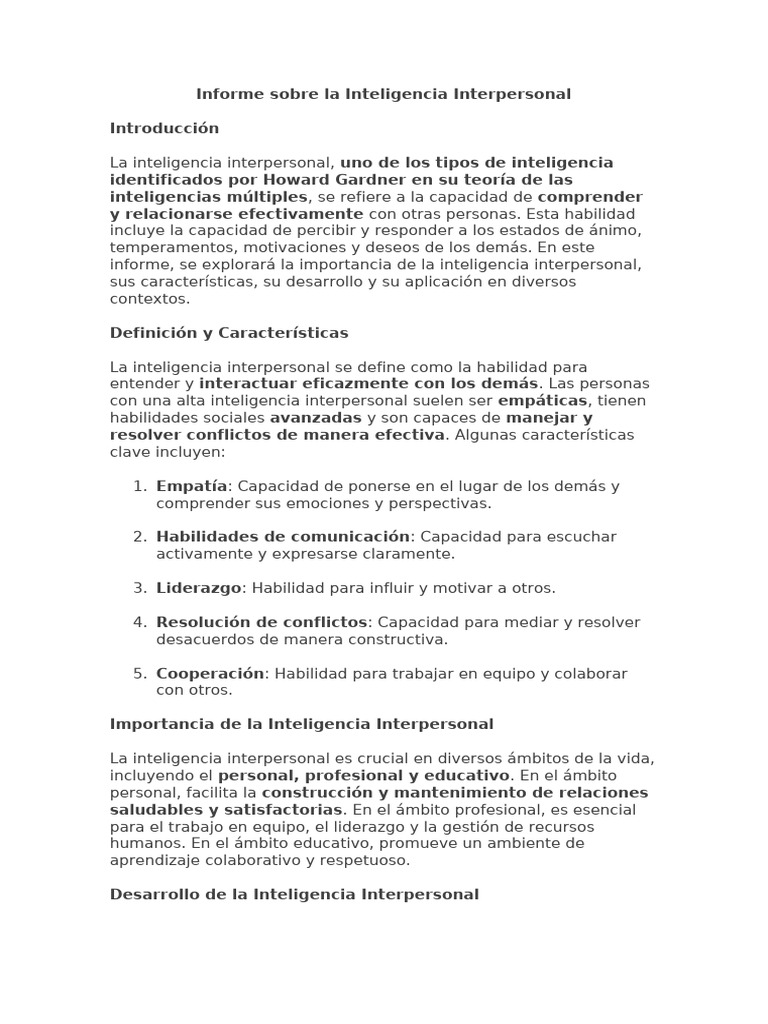 Informe Sobre La Inteligencia Interpersonal | PDF | Inteligencia ...