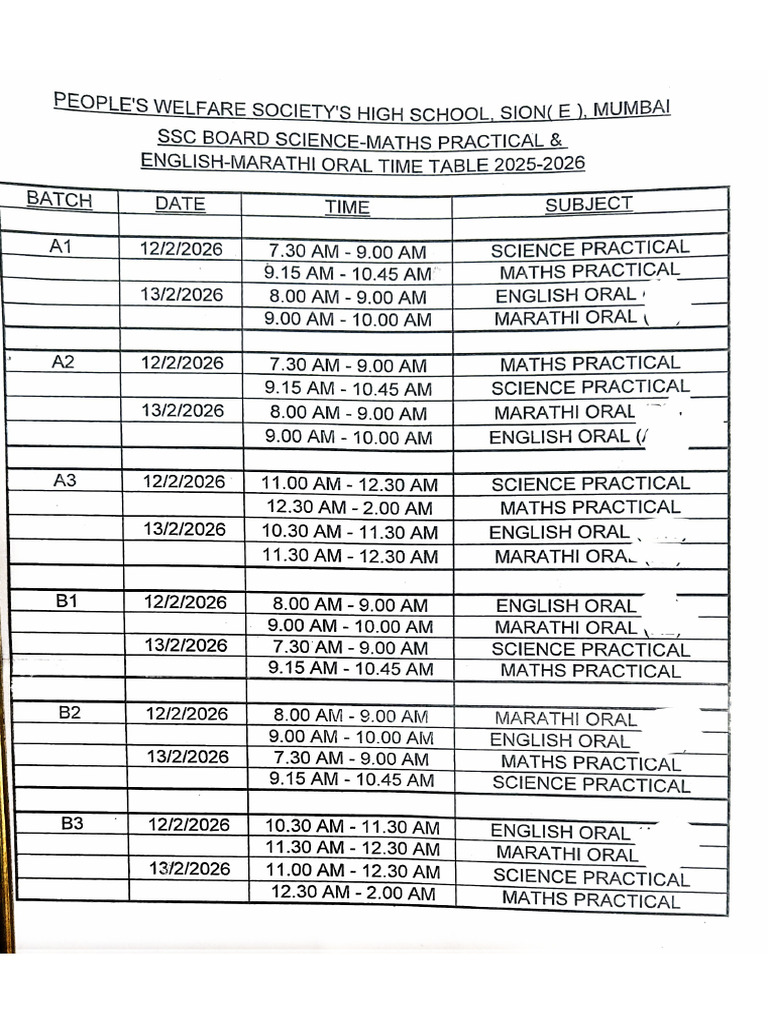 SSC Oral and Practical Timetable 2025 - 2026 | PDF