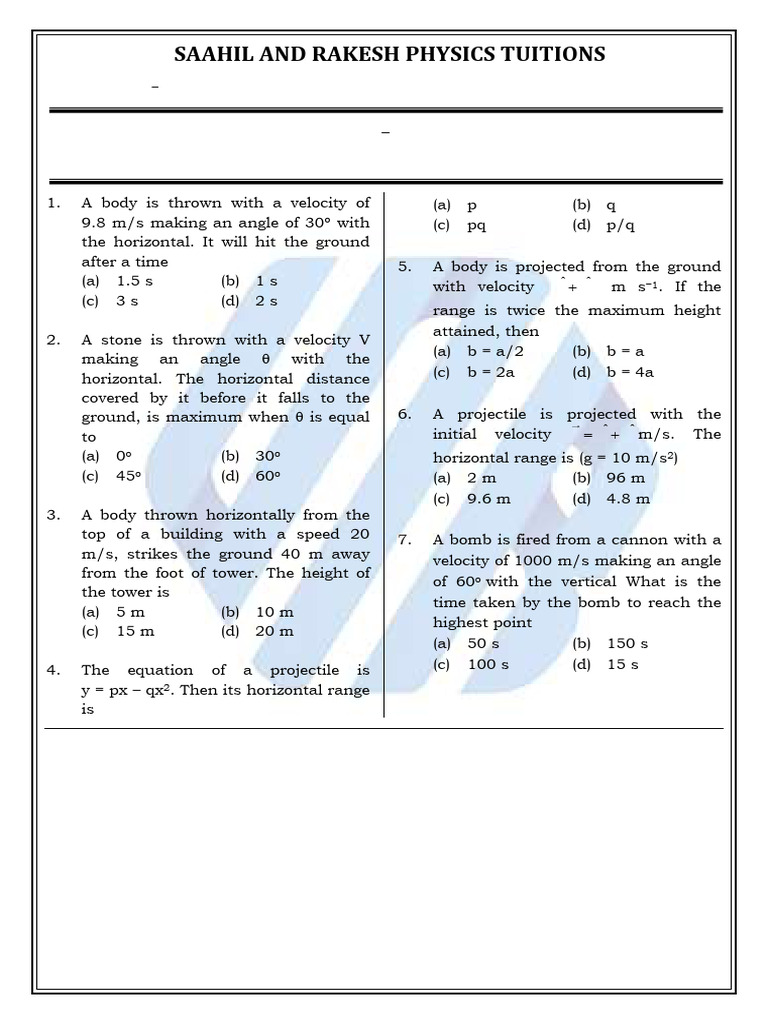 TEST - 4 - Units & Measurements + Vectors + Projectile Motion - 2027-1 ...