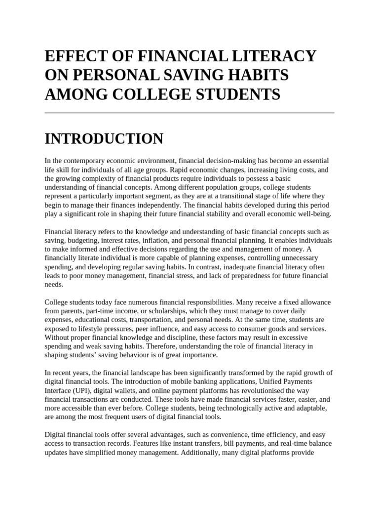 Effect of Financial Literacy on Personal Saving Habits Among College ...