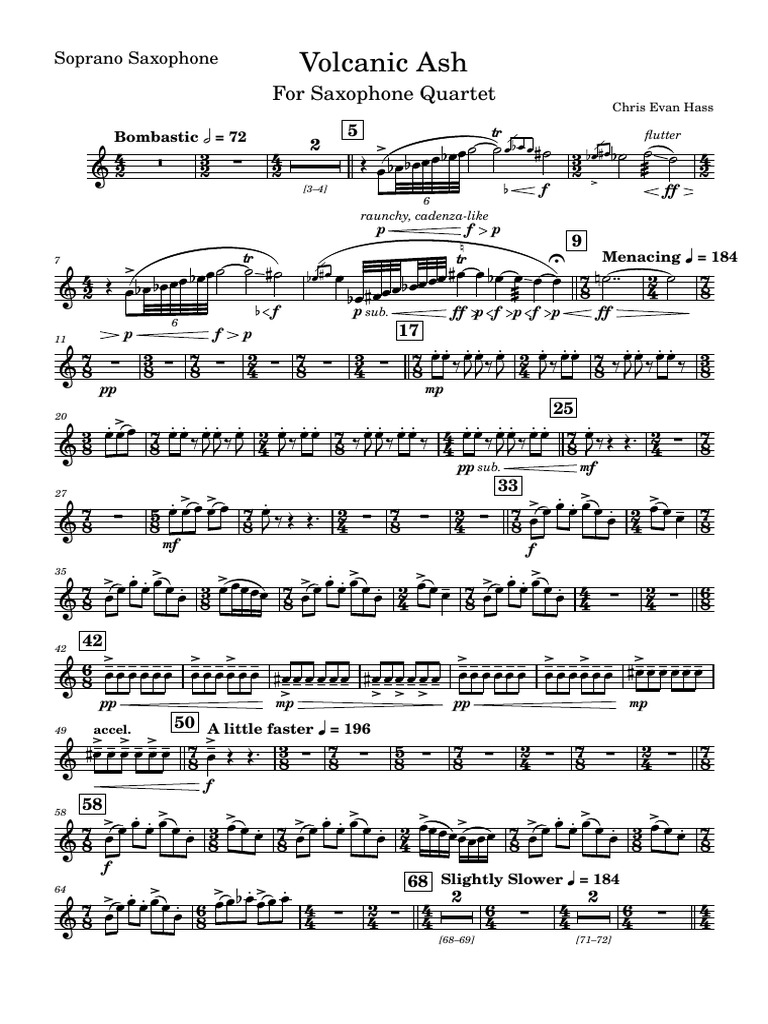 Volcanic Ash Chris Evan Hass For Sax Quartet-Soprano Saxophone | PDF