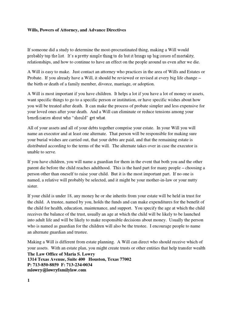 Wills. POA's and Advance Directives | PDF | Power Of Attorney | Will ...