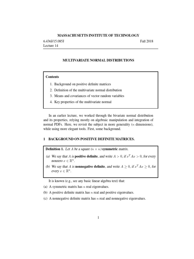 Normal Distribution Theory in Multivariate Models | PDF | Eigenvalues ...
