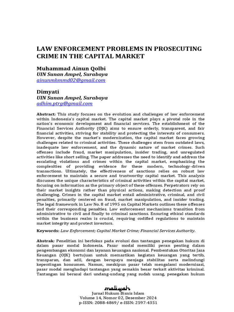 Law Enforcement Problems in Prosecuting Crime in The Capital Market ...