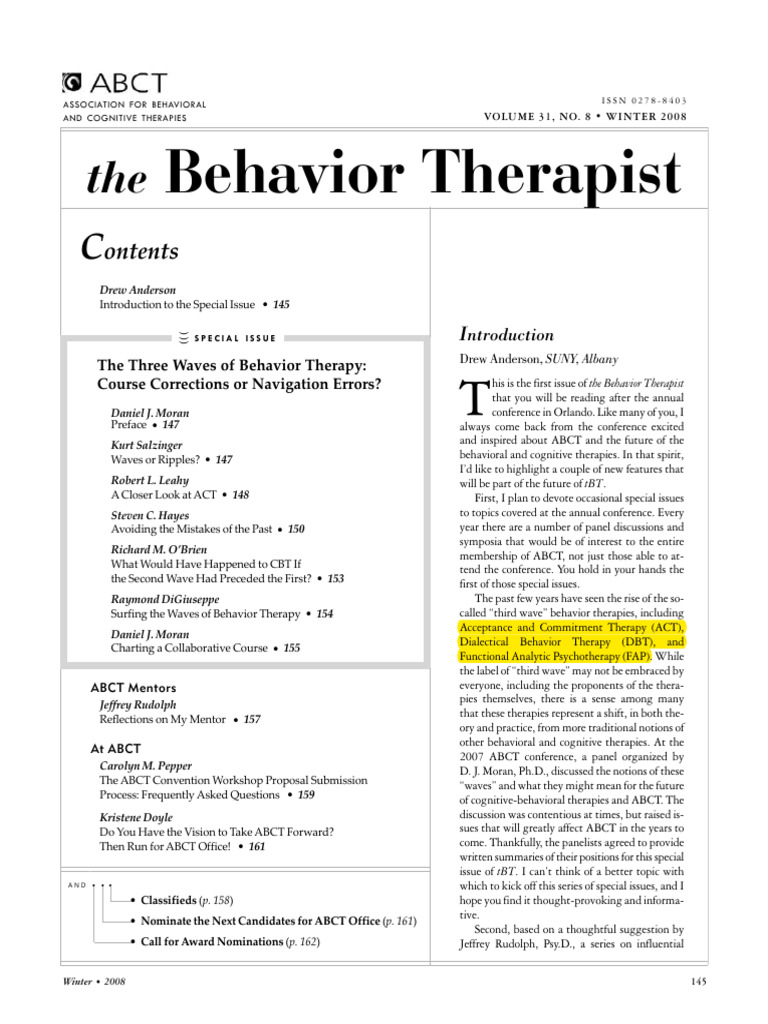 The Behavior Therapist | PDF | Psychotherapy | Cognitive Therapy