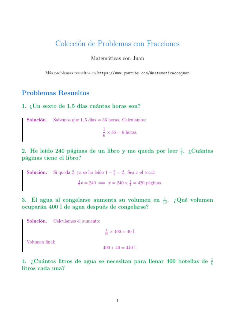 Problemas Con Fracciones Resueltos Matematicas Con Juan | PDF
