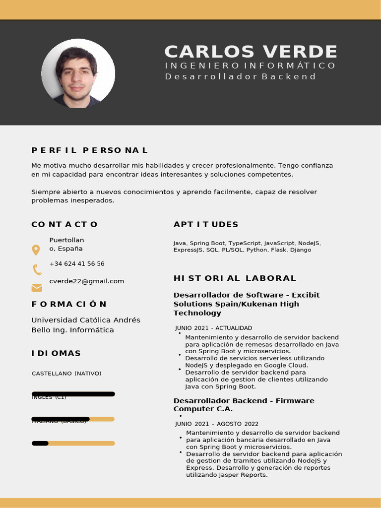 CV - Carlos Verde | PDF | Computación en la nube | Programación de ...