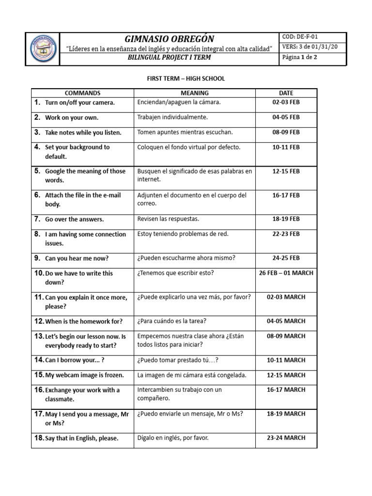 Commands I Period | PDF