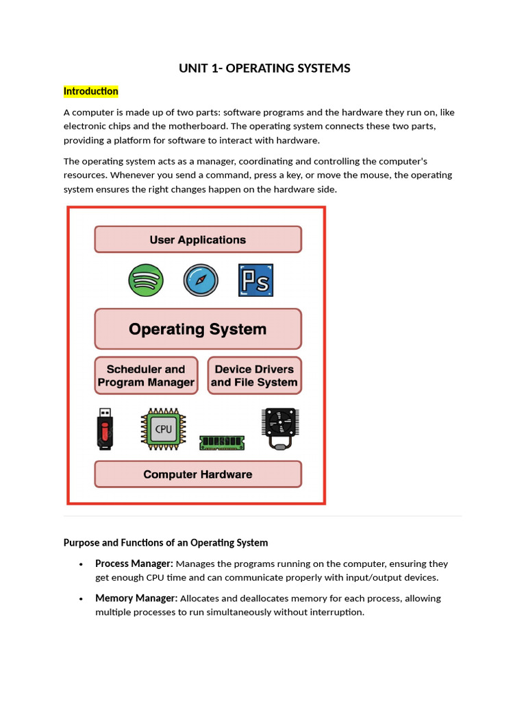 UNIT 1 Operating System | PDF | Process (Computing) | Operating System