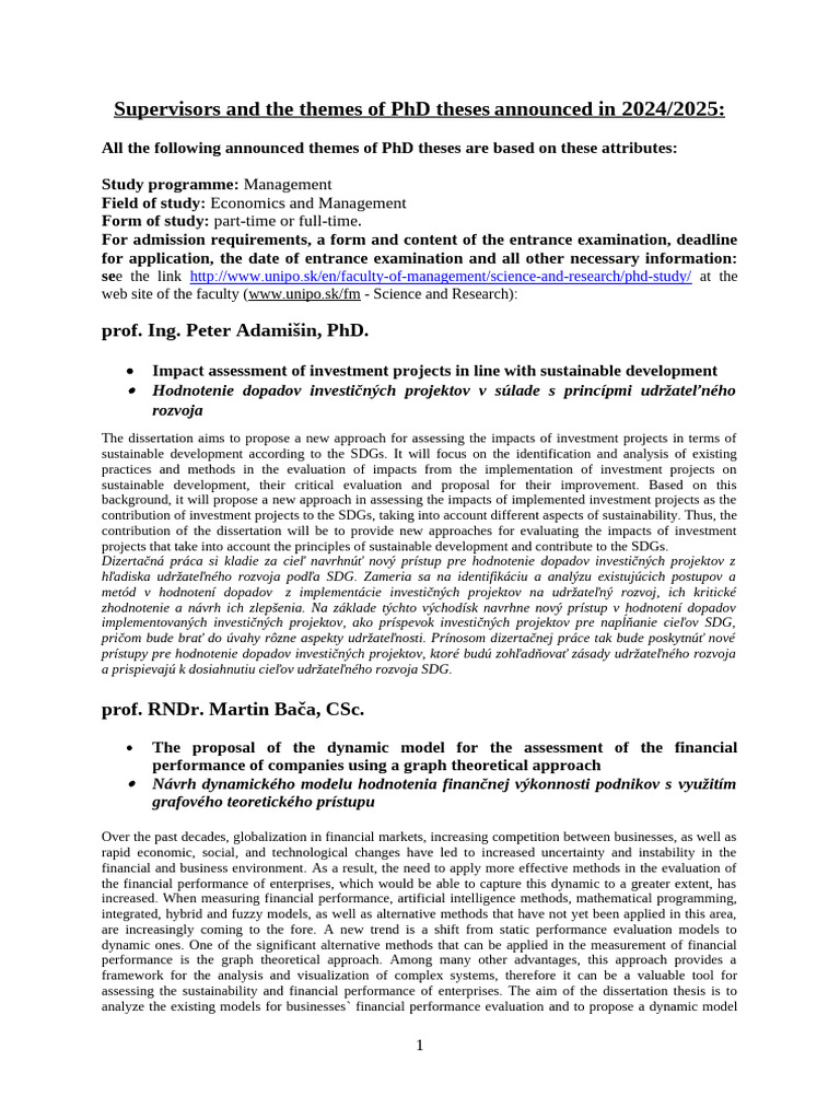 Themes of PhD. Theses For The Academic Year 2024-2025 | PDF