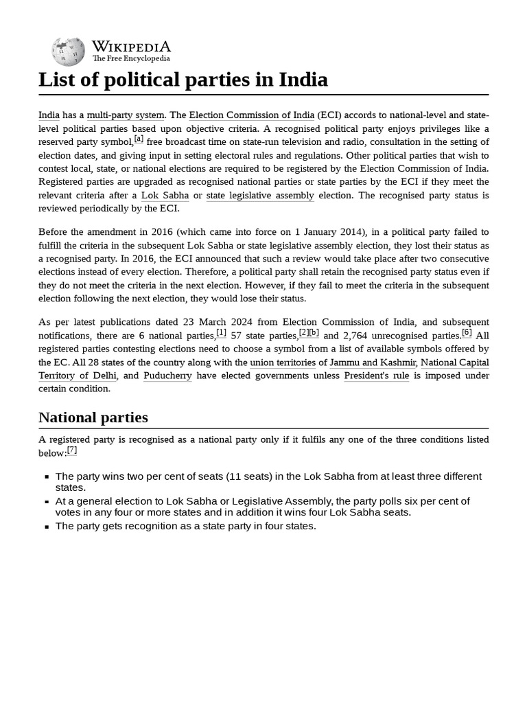 List of Political Parties in India | PDF | Politics Of India ...
