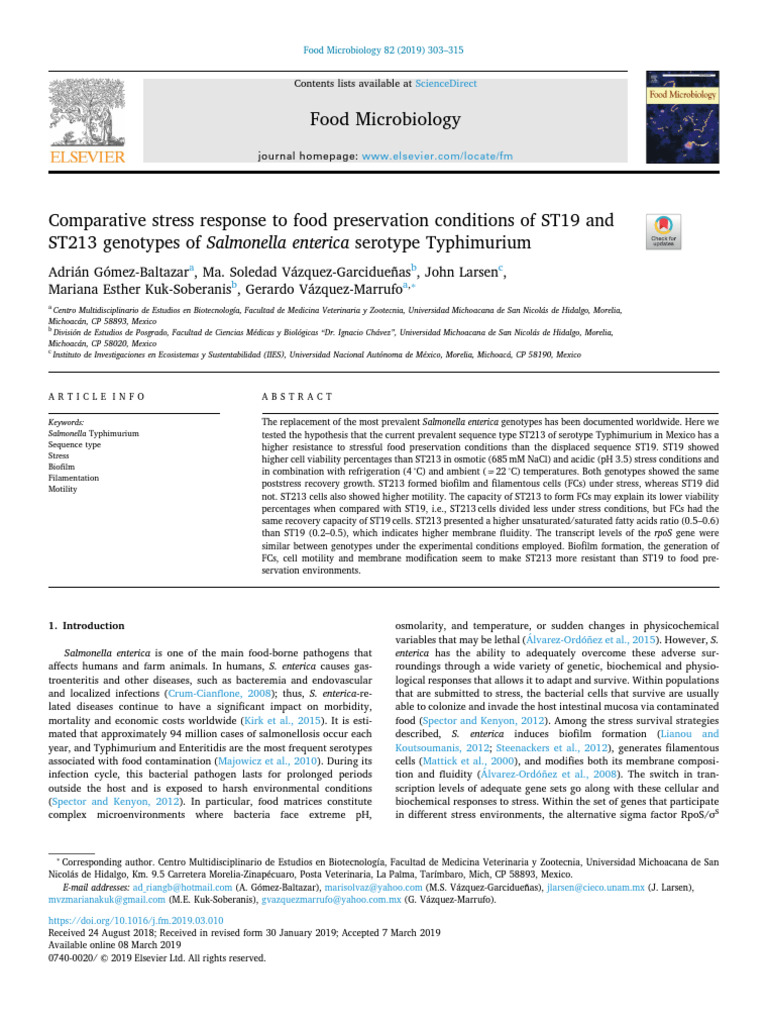Comparative stress response to food preservation conditions of ST19 and ...