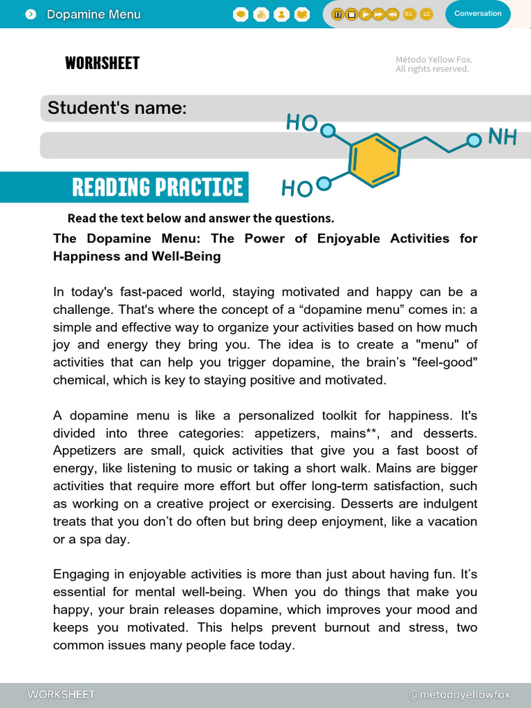 Dopamine Menu Worksheet | PDF | Well Being | Psychology