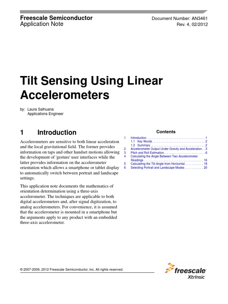 AN3461 - Tilt Sensing Using Linear Accelerometers | PDF | Accelerometer | Trigonometric Functions
