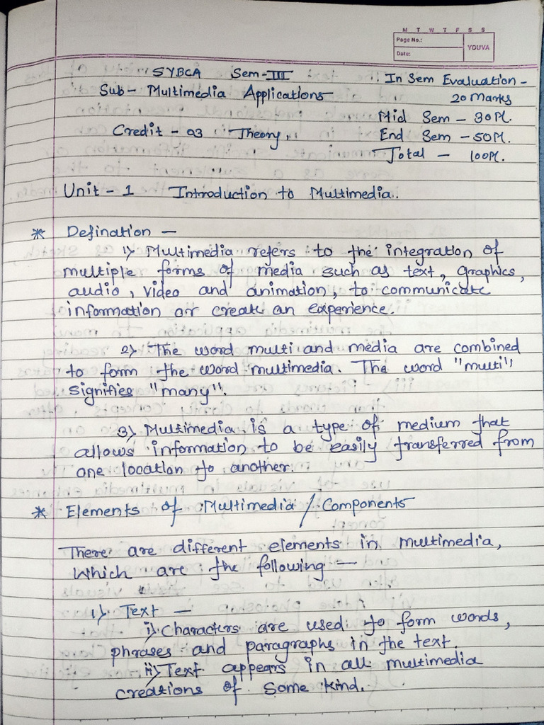 MultiMedia Applications Handwritten notes | PDF