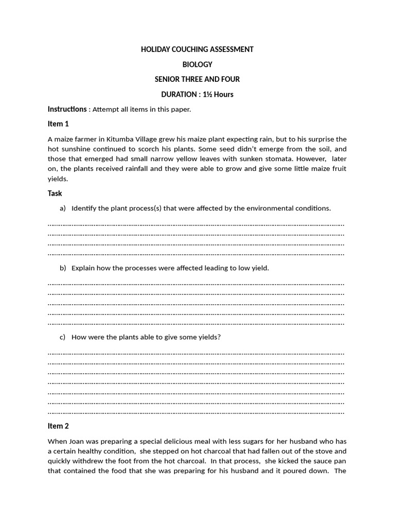 Biology Holiday COUCHING | PDF