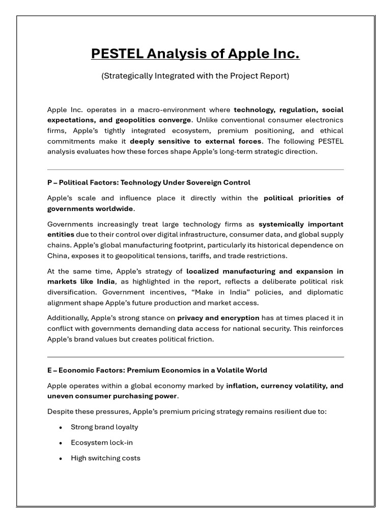 Pestel Analysis of Apple Inc by Abhijit Das | PDF | Apple Inc. | Innovation
