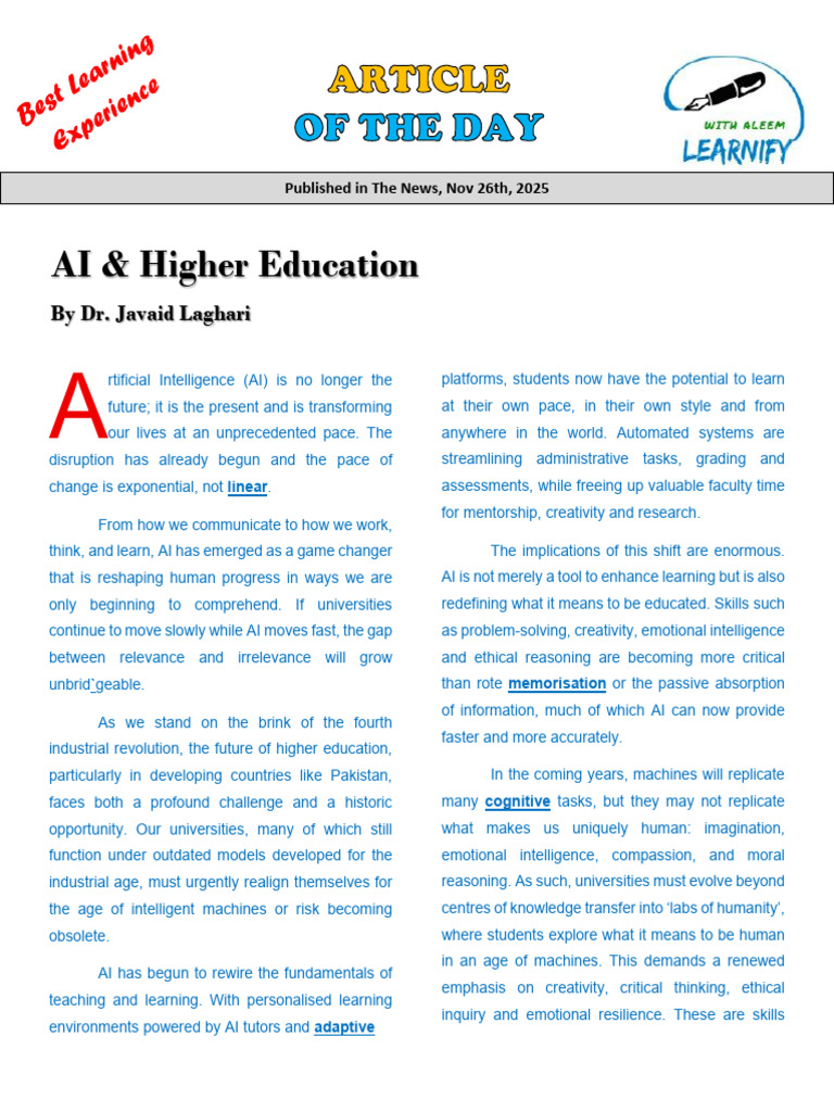 Article of The Day - AI & Higher Education-1 | PDF | Artificial ...