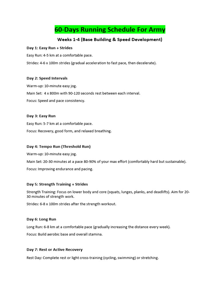 60-Days Running Schedule For Army | PDF
