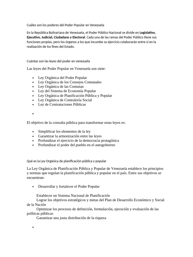 Leyes Del Poder Popular en Venezuela | PDF | Bienes | Sistema económico