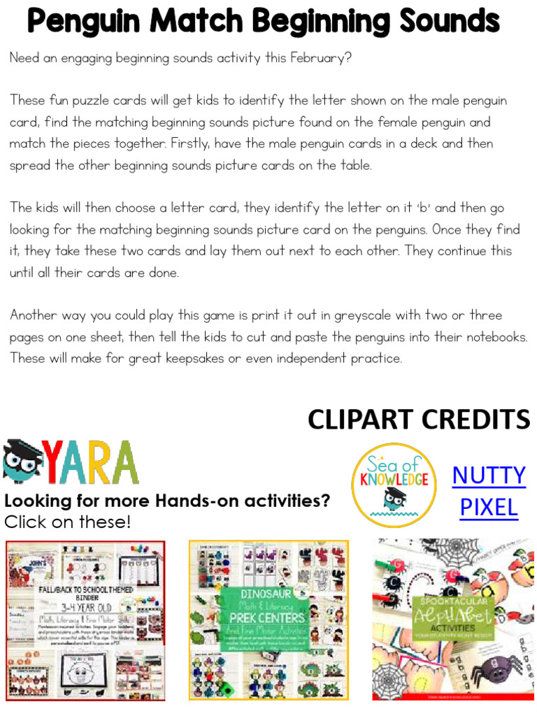 01- Beginning Sounds Matching Cards – Penguin Love | PDF