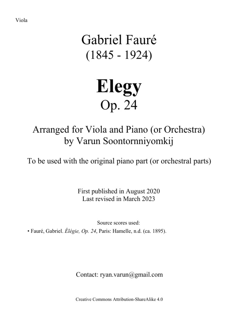 Imslp642570 Pmlp52644 Elegy Viola | PDF