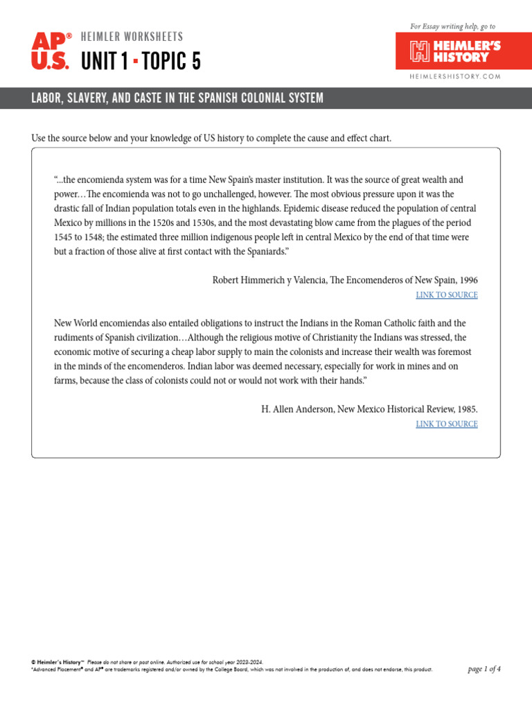 APUSH Unit 1 Topic 5 Worksheet | PDF | European Colonization Of The ...