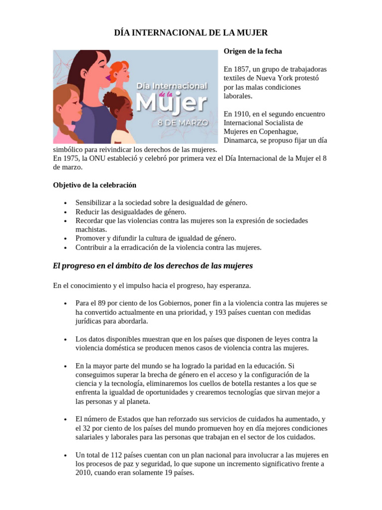 Día Internacional de La Mujer | PDF | Mujer | Estudios de género