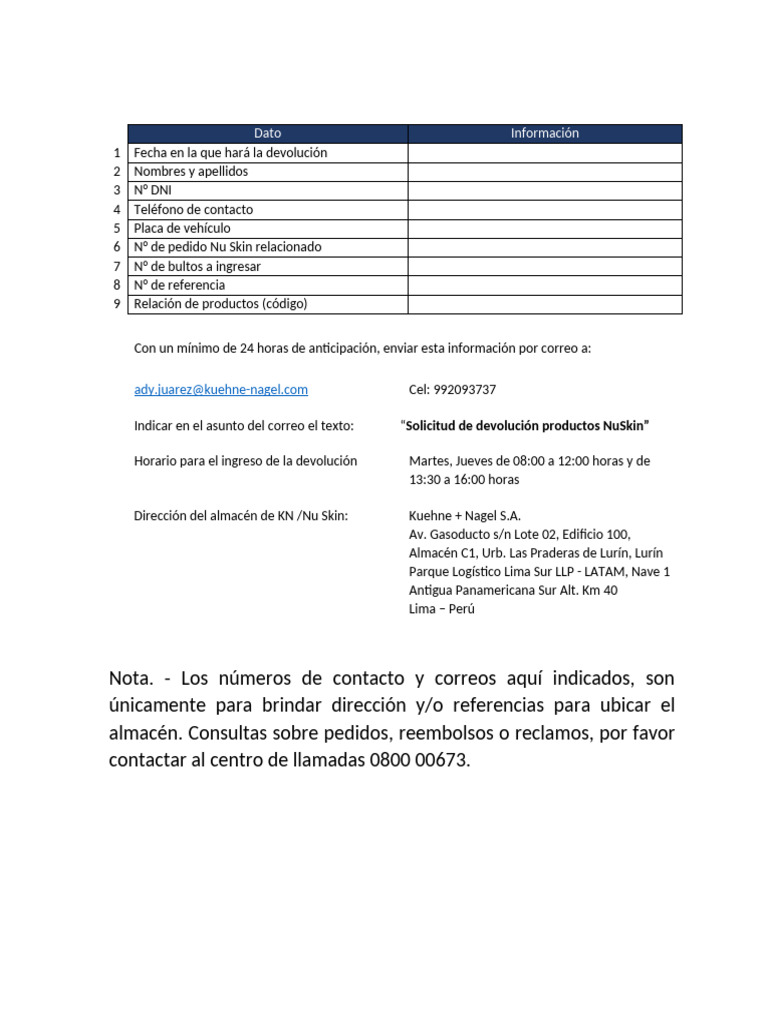 Formato Devoluciones Nu Skin 04 2021 19781 | PDF