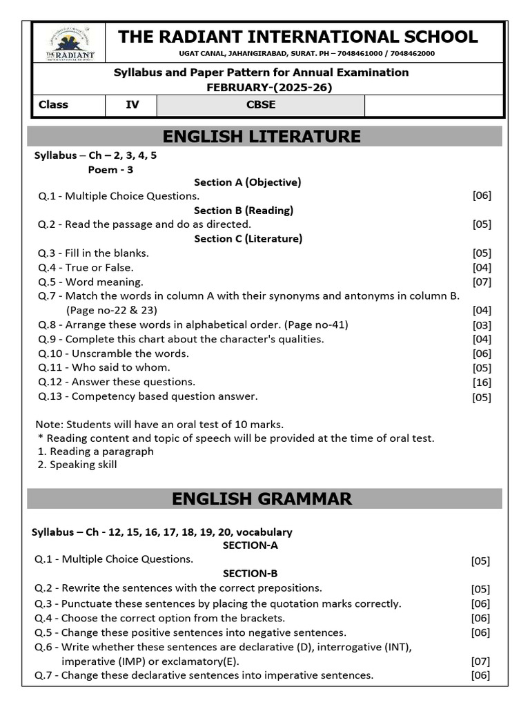 Grade - 4 Syllabus and Paper Pattern (Annual Exam) 2025-26 - Compressed ...