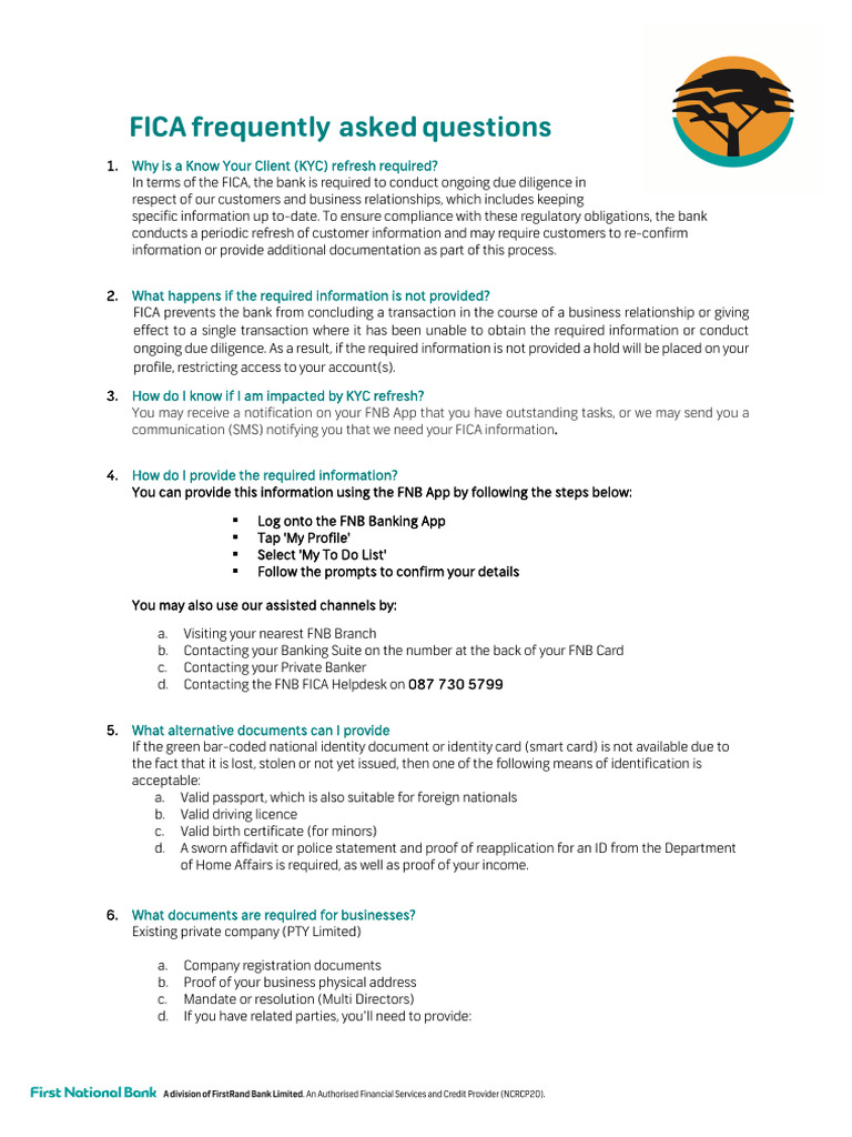 FICA-FrequentlyAskedQuestions FNB | PDF | Identity Document