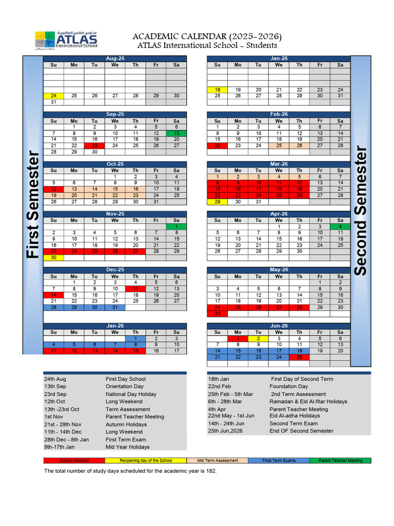 Atlas Academic Calendar 2025 - 2026 (Students) | PDF
