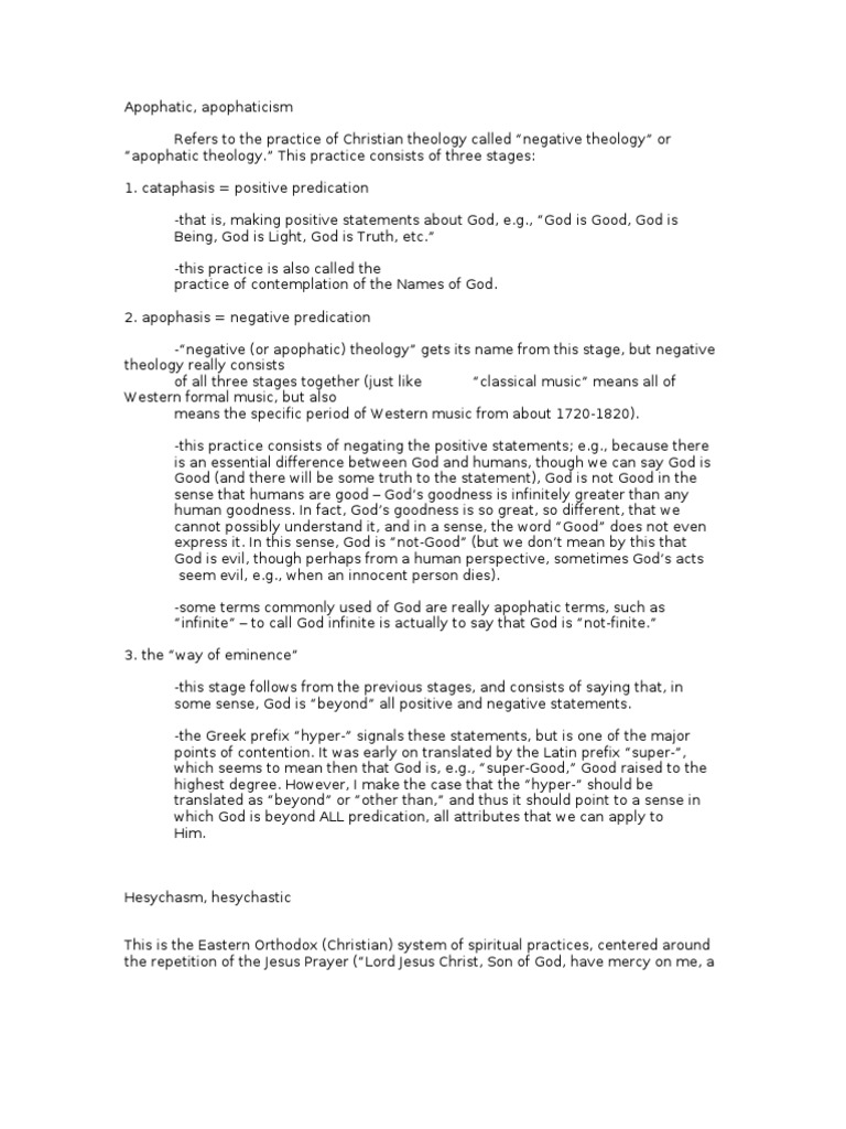 Definitions of Apophaticism and Hesychasm | PDF | Ancient Mediterranean ...