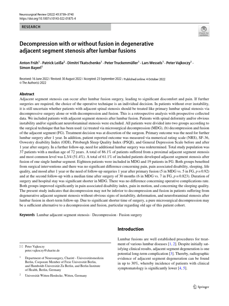 Decompression With or Without Fusion | PDF | Clinical Medicine ...