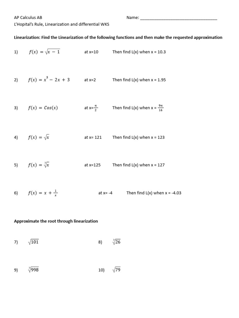 Linearization, Differential HW Wks | PDF
