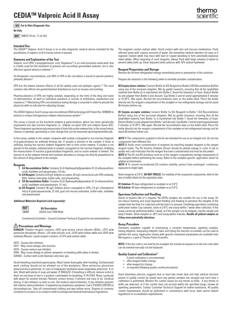 10003778 CEDIA Valproic Acid II Assay En | PDF | Blood Plasma