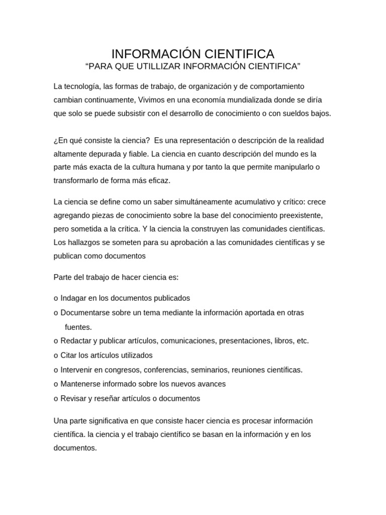 Información Cientifica | PDF | Conocimiento | Red mundial