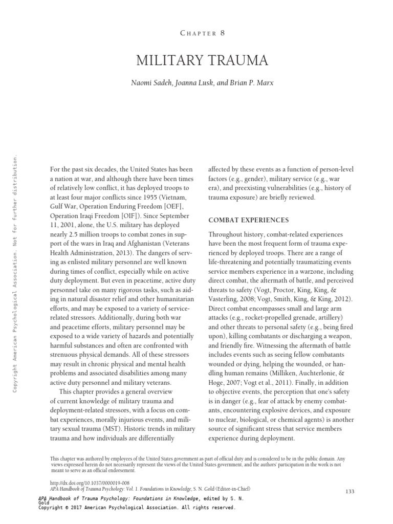 Sadeh Et Al 2017 - Military Trauma | PDF | Psychological Trauma | Veteran