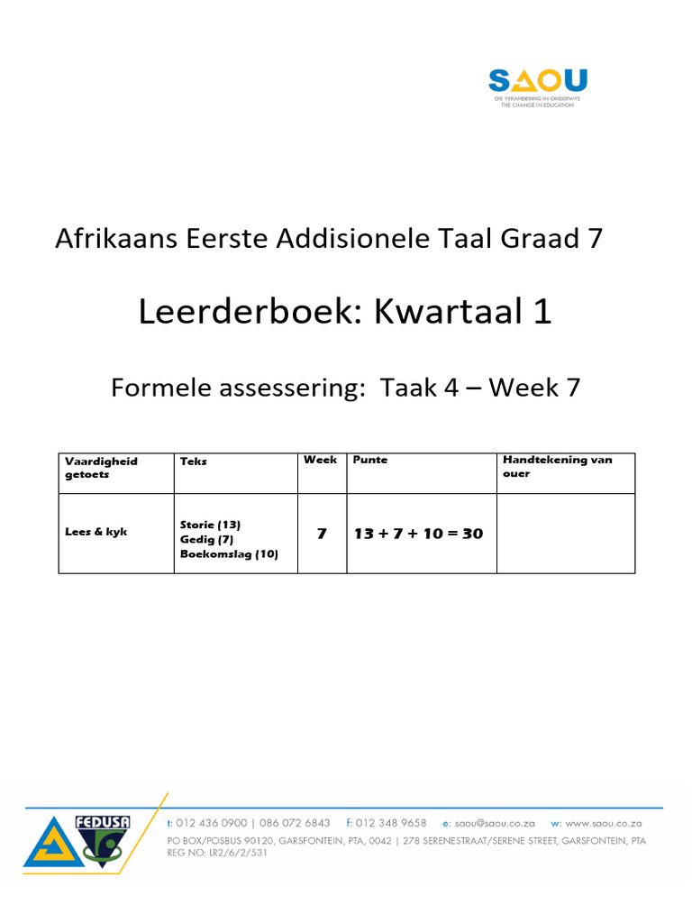 GR 7 Leerders Taak 4 Formeel | PDF
