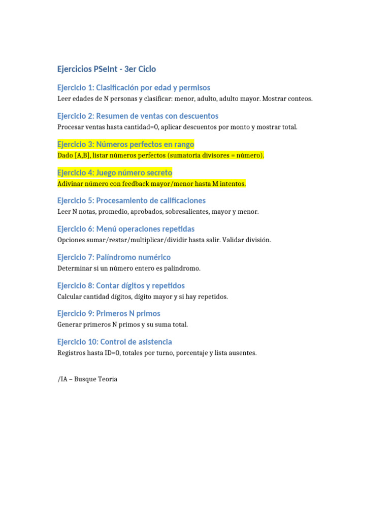 Ejercicios Pseint | PDF