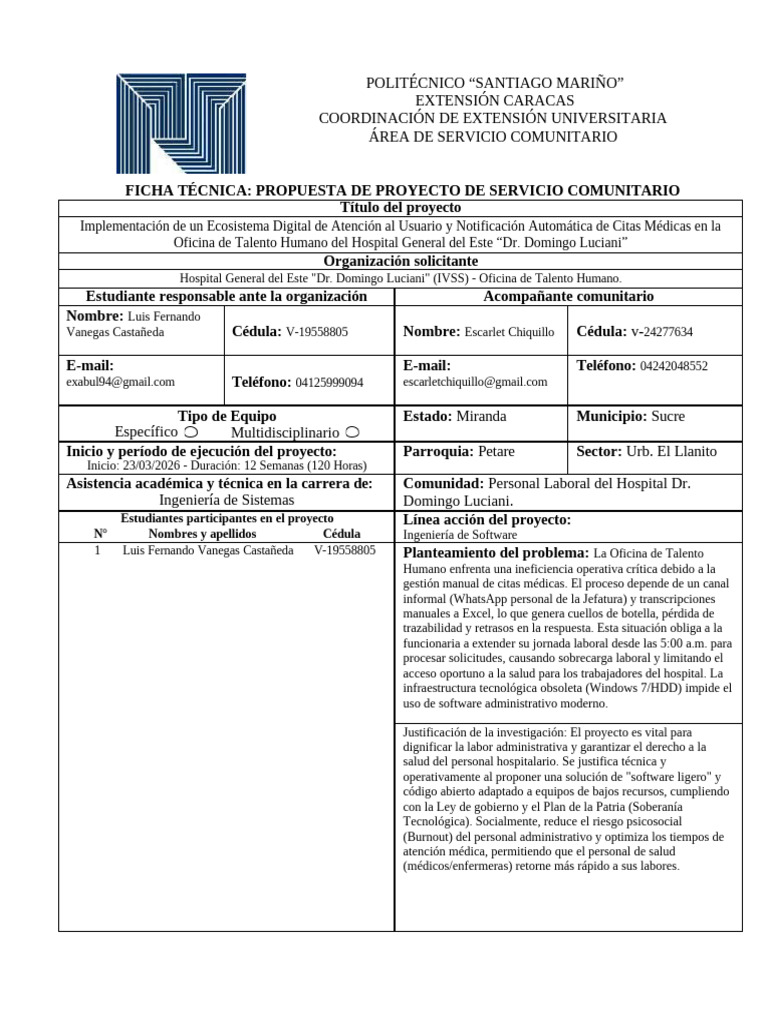 SC 2025-2 Formato Ficha Técnica - Luis Vanegas | PDF | Hospital | Software