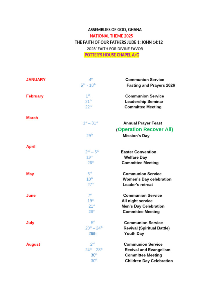 PHC Program of The Year 2026 | PDF | Eucharist | Mass (Liturgy)