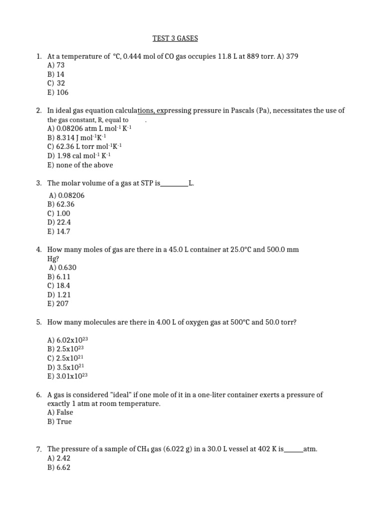 Test 3 Gases | PDF